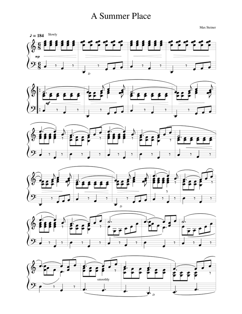A Summer Place Sheet Music for Piano (Solo) | MuseScore.com