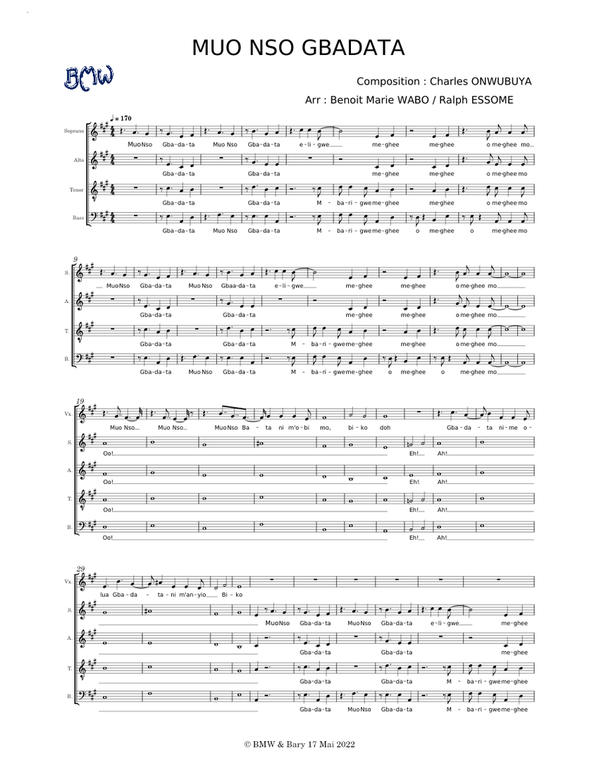 Muo Nso Gbadata Arr Benoît Marie WABO et Ralph ESSOME Sheet music for ...