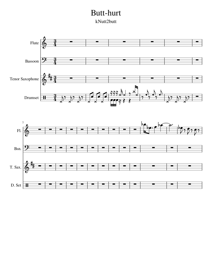 Butt-hurt Sheet music for Flute, Bassoon, Saxophone tenor, Drum group ...