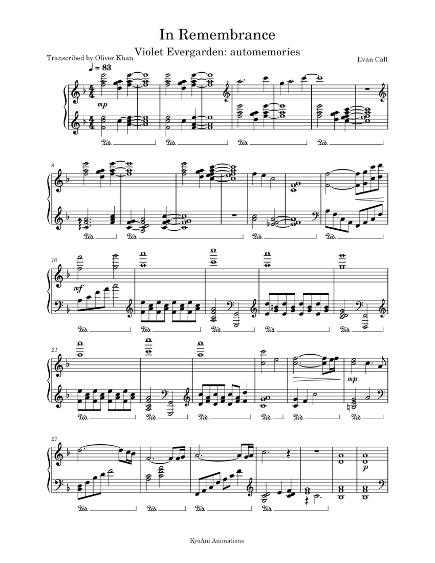 In Remembrance Sheet music for Piano (Solo) | Musescore.com