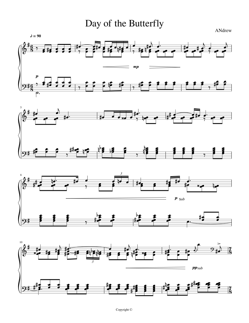 Day of the butterfly Sheet Music for Piano (Solo) | MuseScore.com
