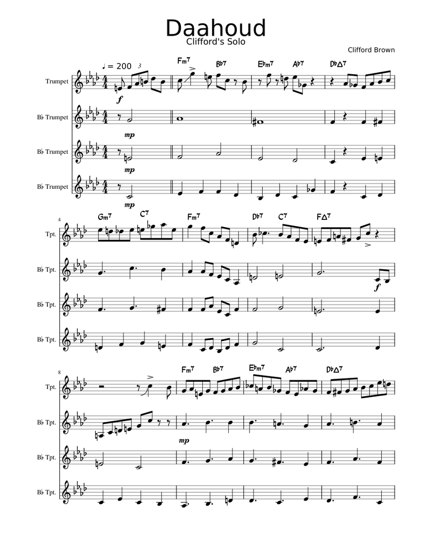 Daahoud arrangement Sheet Music for Trumpet in b-flat, Trumpet other ...
