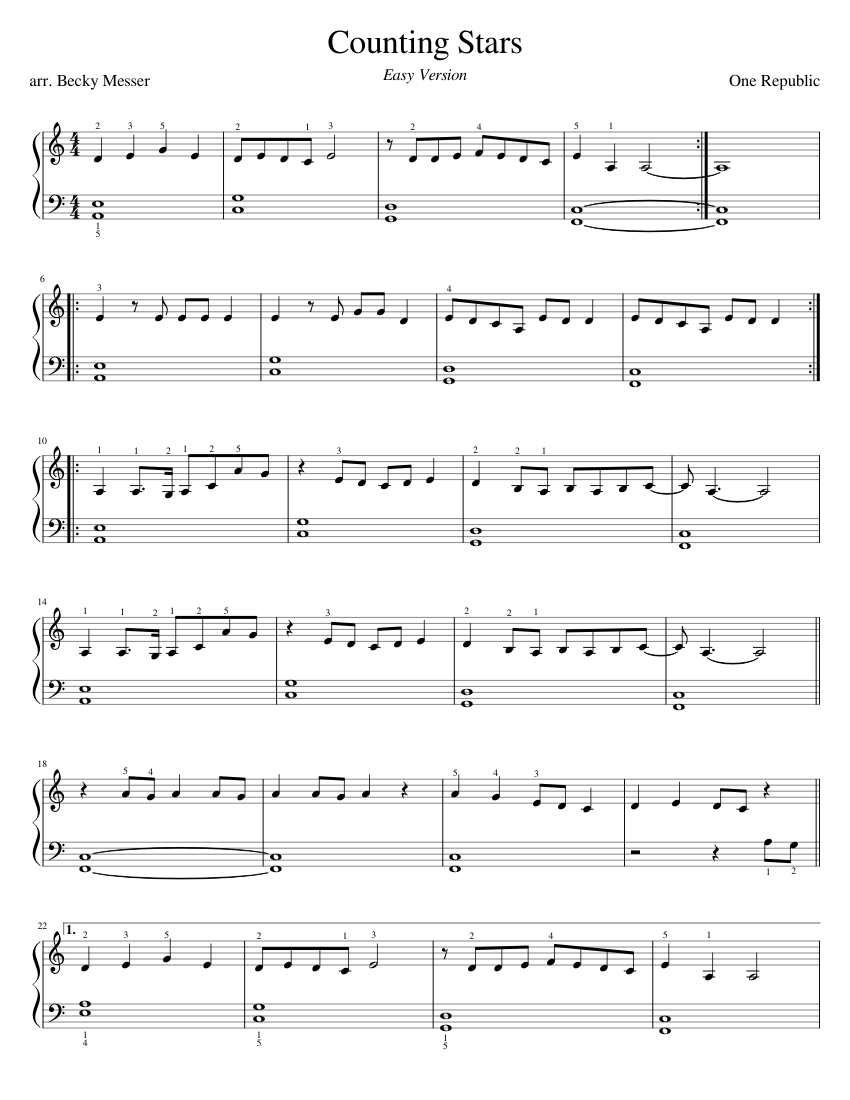 Counting Stars (easy piano solo) Sheet music for Piano (Solo ...