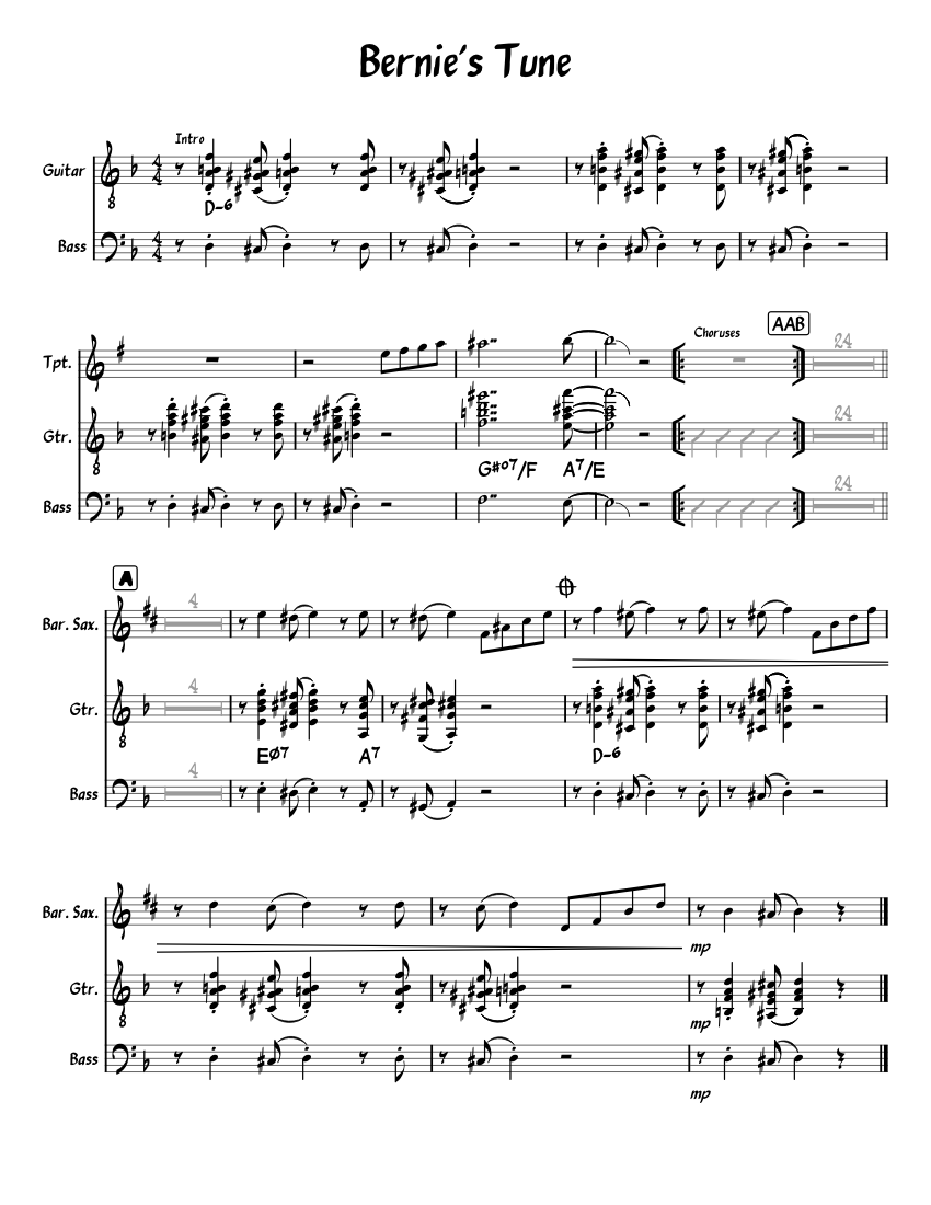 Bernie's_Tune Sheet music for Saxophone baritone, Trumpet in b-flat ...