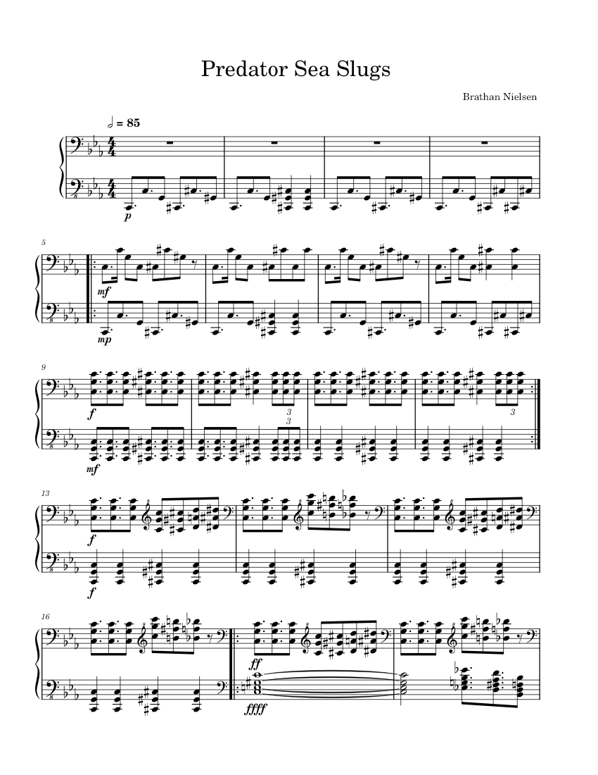 Predator Sea Slugs Sheet music for Piano, Tenor, Cornet, Bass guitar ...