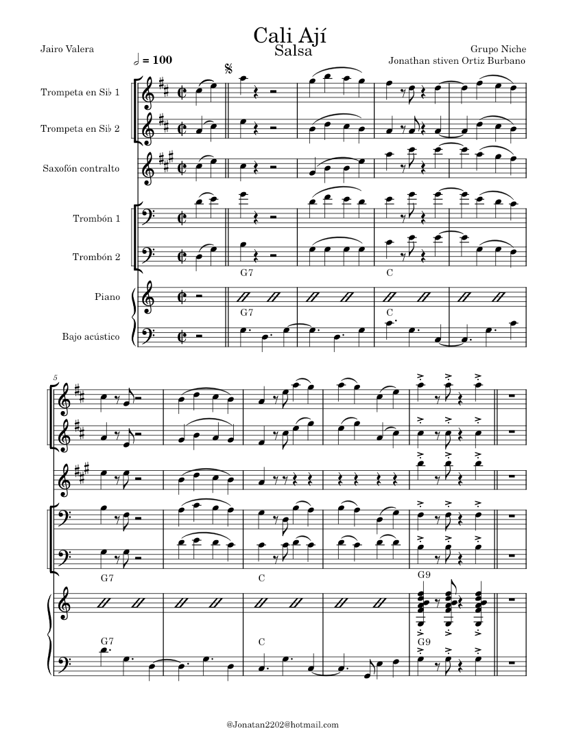 Cali Ají – Grupo Niche Sheet Music for Piano, Trombone, Saxophone alto, Trumpet in b-flat & more ...