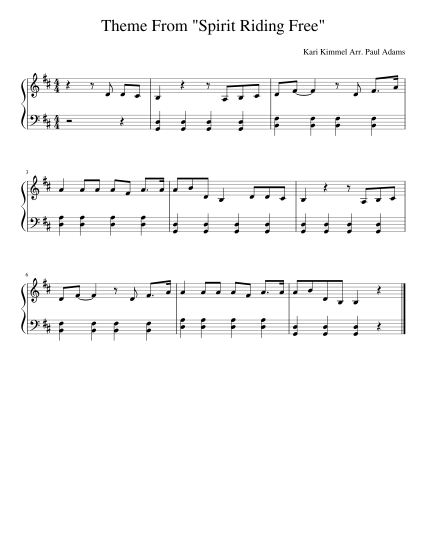 Theme_From__Spirit_Riding_Free_ Sheet Music for Piano (Solo) Easy ...