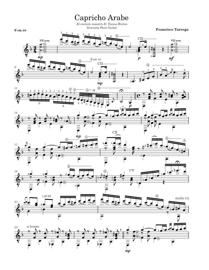 Capricho Arabe – Francisco Tárrega Sheet Music for Guitar (Solo ...