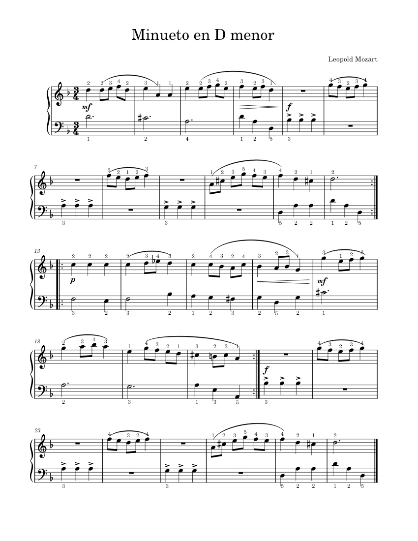Minuet in D minor – Leopold Mozart Minueto_en_D_menor Sheet Music for ...