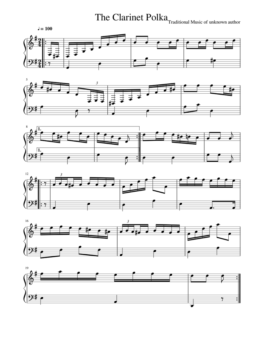 Clarinet polka (polka Dziadek) – Misc Traditional Sheet music for Piano ...