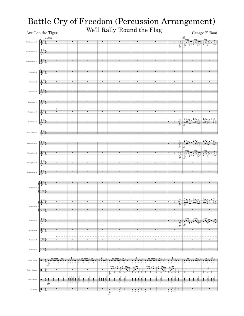 The Battle Cry of Freedom (Percussion Arrangement) Sheet Music for ...