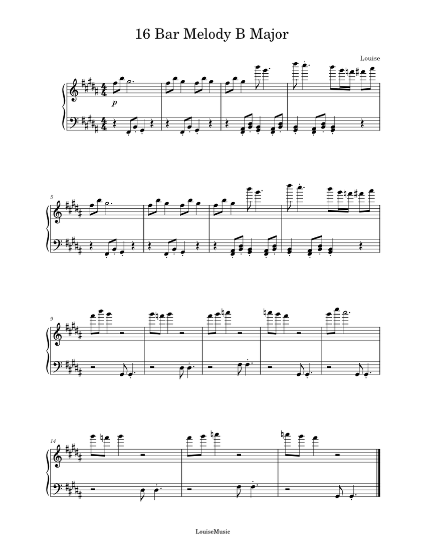 16 Bar Melody B Major Sheet music for Piano (Solo) Easy | Musescore.com
