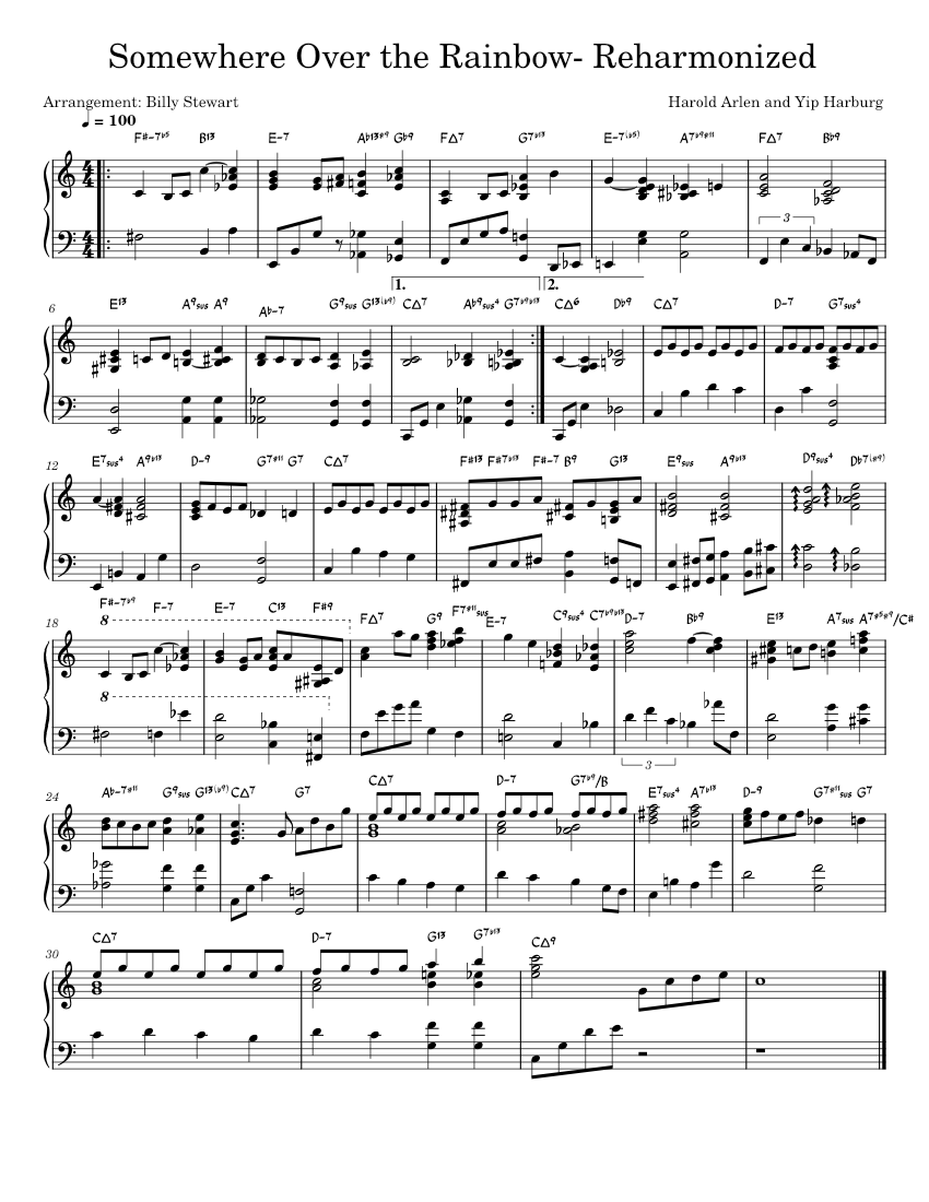 Somewhere Over the Rainbow-Reharmonized Sheet Music with Chords for ...
