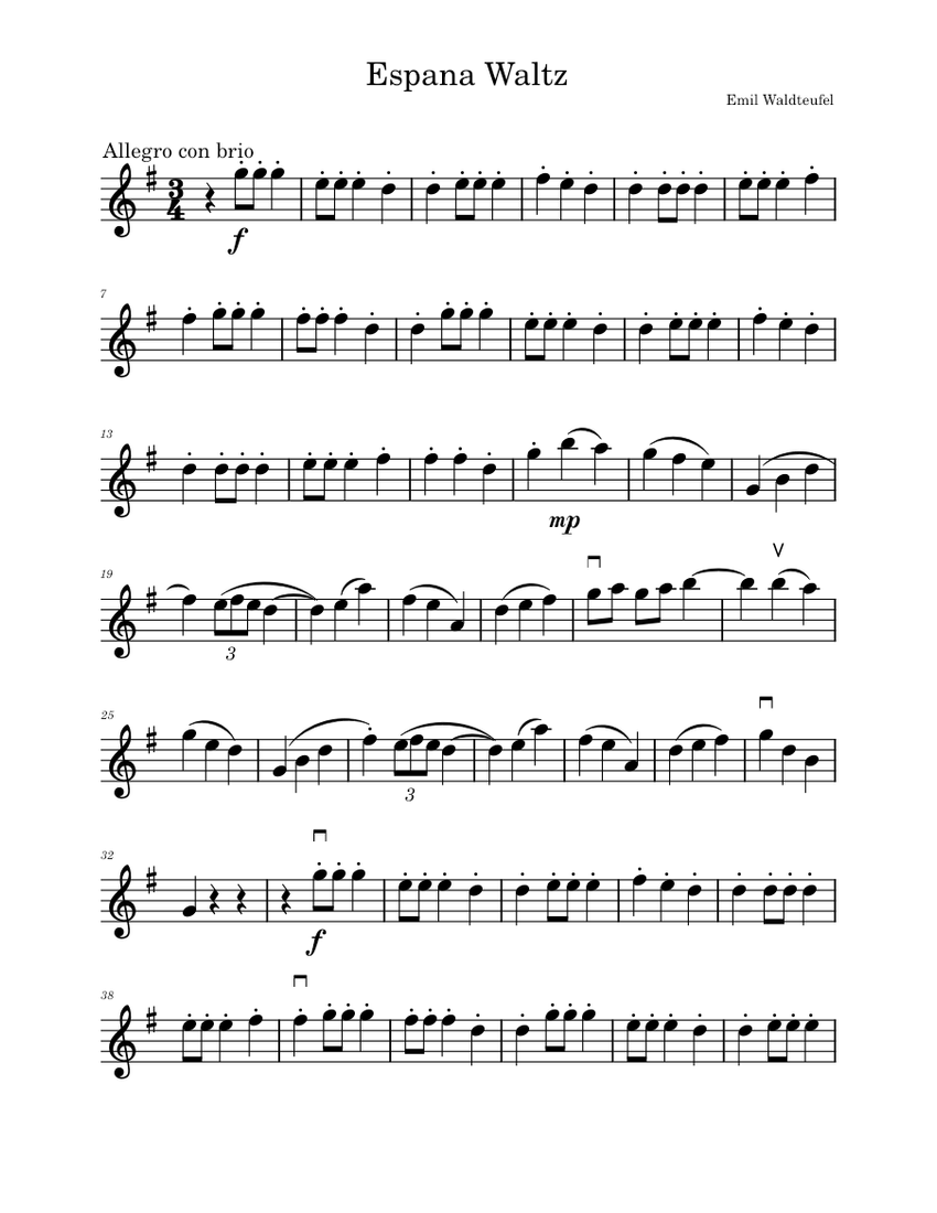 España Waltz – Emile Waldteufel Sheet Music for Piano (Solo) Easy ...
