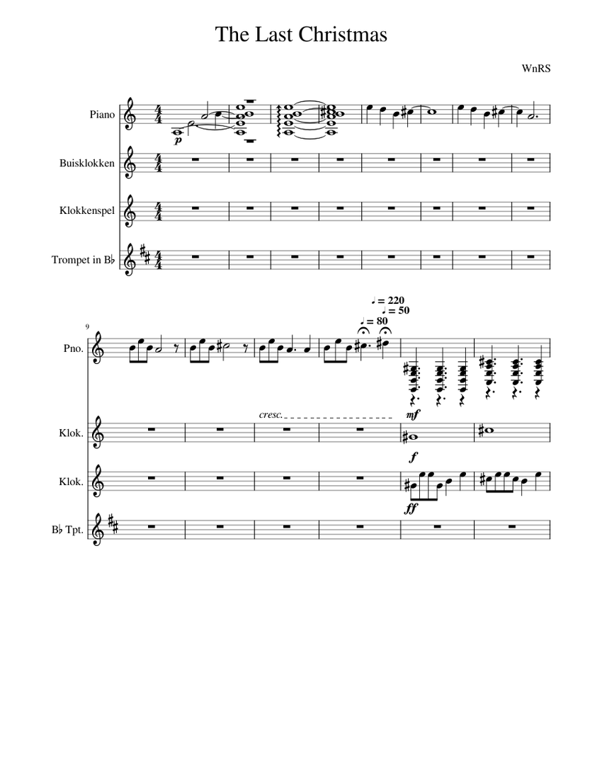 The Last Christmas - WnRS Sheet Music for Piano, Trumpet in b-flat ...