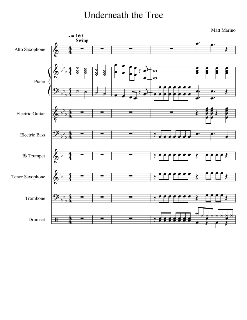 Underneath the Tree Sheet Music for Piano, Trombone, Saxophone alto ...