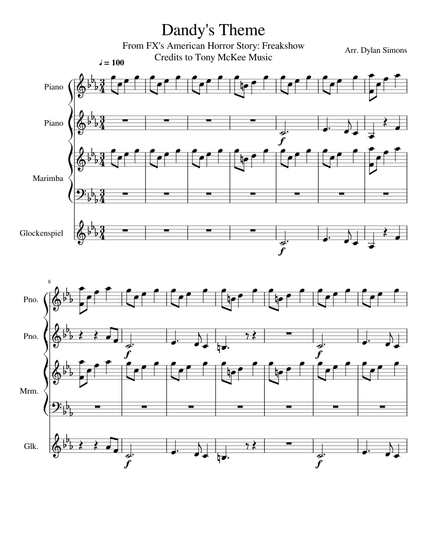 Twisty and Dandys Theme Sheet music for Piano, Glockenspiel, Marimba ...