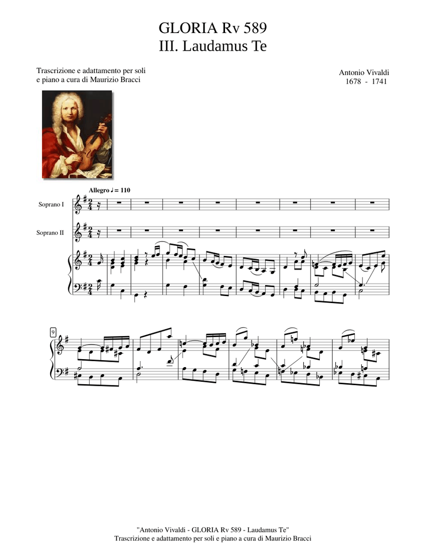 Gloria Rv 589 - A. Vivaldi - 3 Laudamus Te Sheet Music for Soprano, Organ (Choral) | MuseScore.com