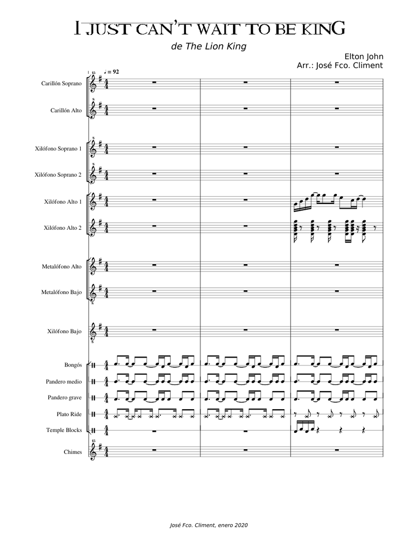 I just can't wait to be king Sheet Music for Glockenspiel, Drum group ...