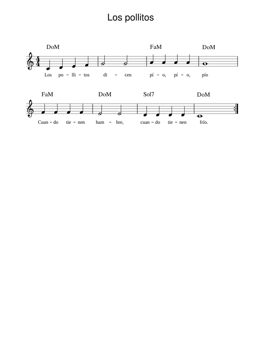 Los Pollitos Dicen – Canciones Populares Los pollitos Sheet Music with ...