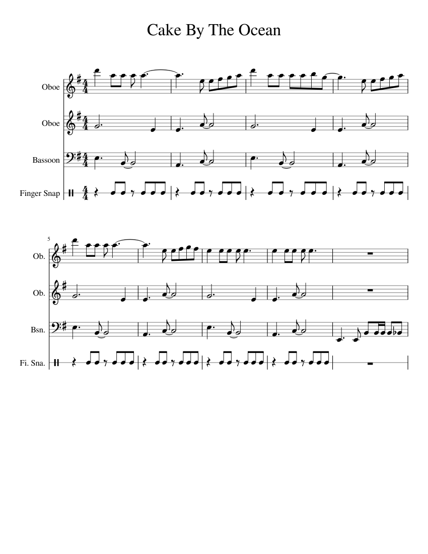Cake By The Ocean Sheet music for Oboe, Bassoon, Snap (Woodwind ...