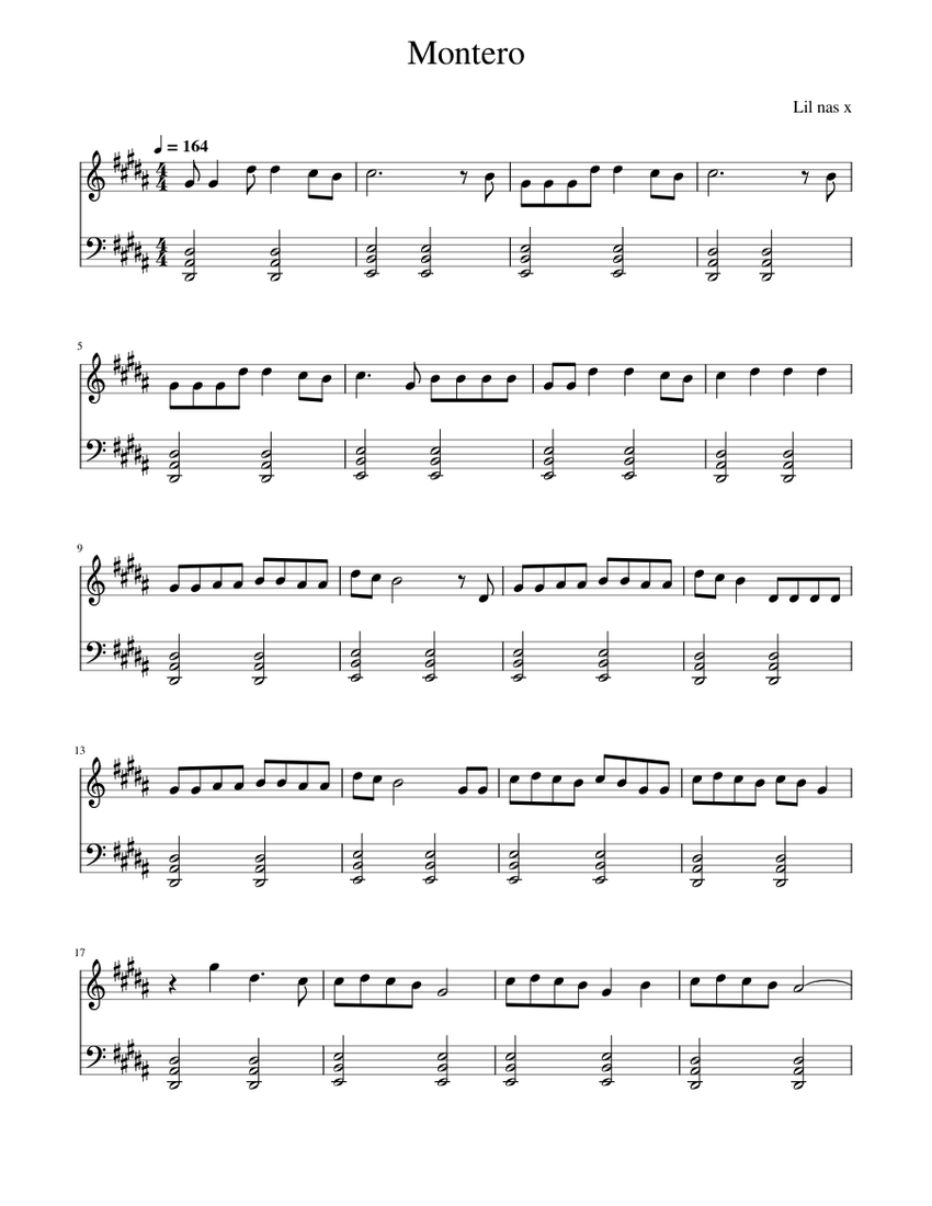 Montero (Call Me By Your Name) – Lil Nas X Sheet Music for Piano (Solo ...