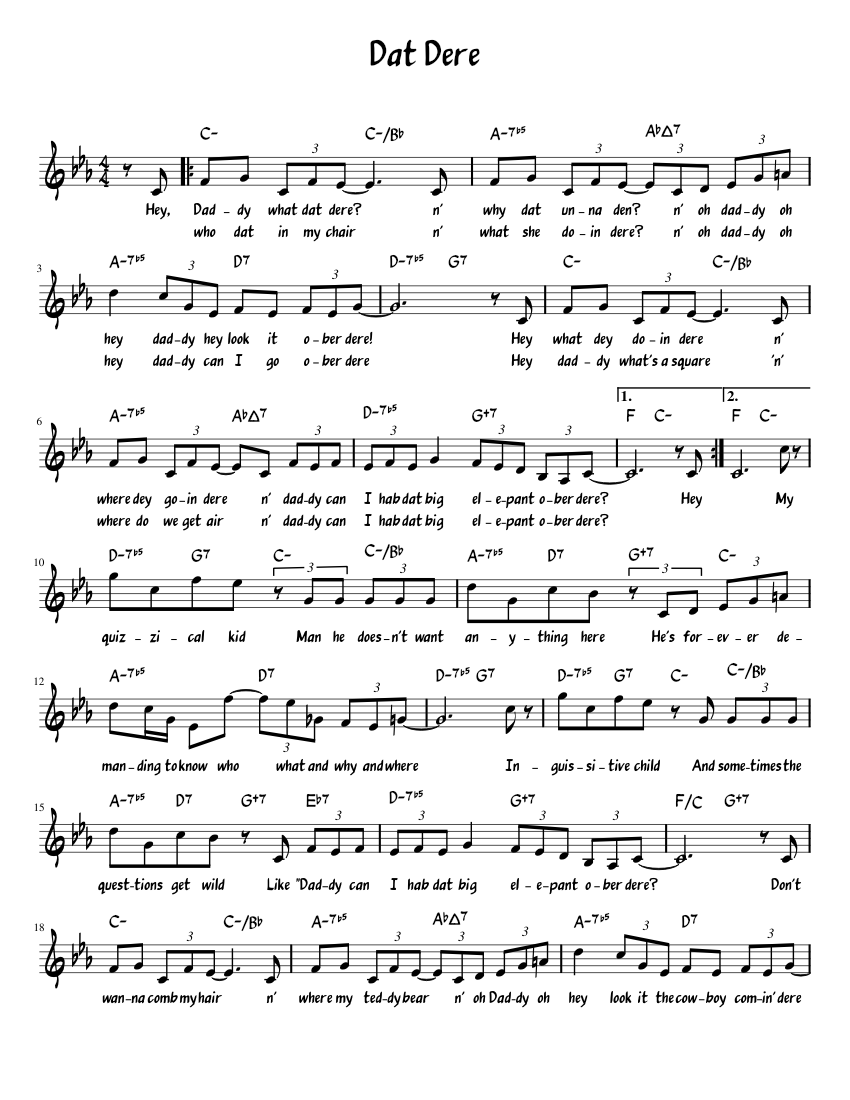 Dat Dere Sheet Music with Chords for Piano (Solo) Easy | MuseScore.com
