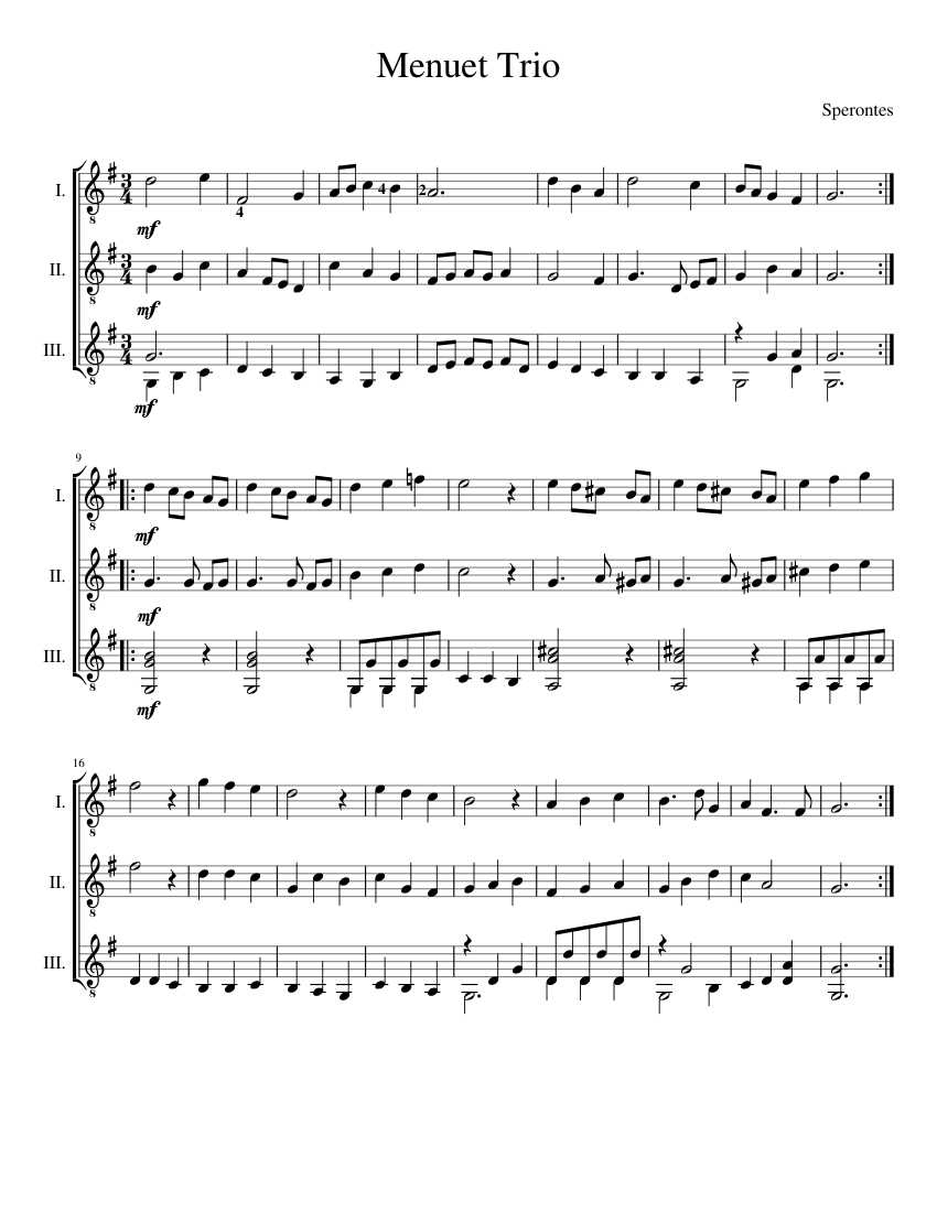 Menuet Trio Sheet music for Guitar (Mixed Trio) | Musescore.com