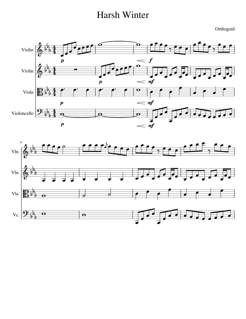 Harsh_Winter Sheet music for Violin, Viola, Cello (String Quartet ...