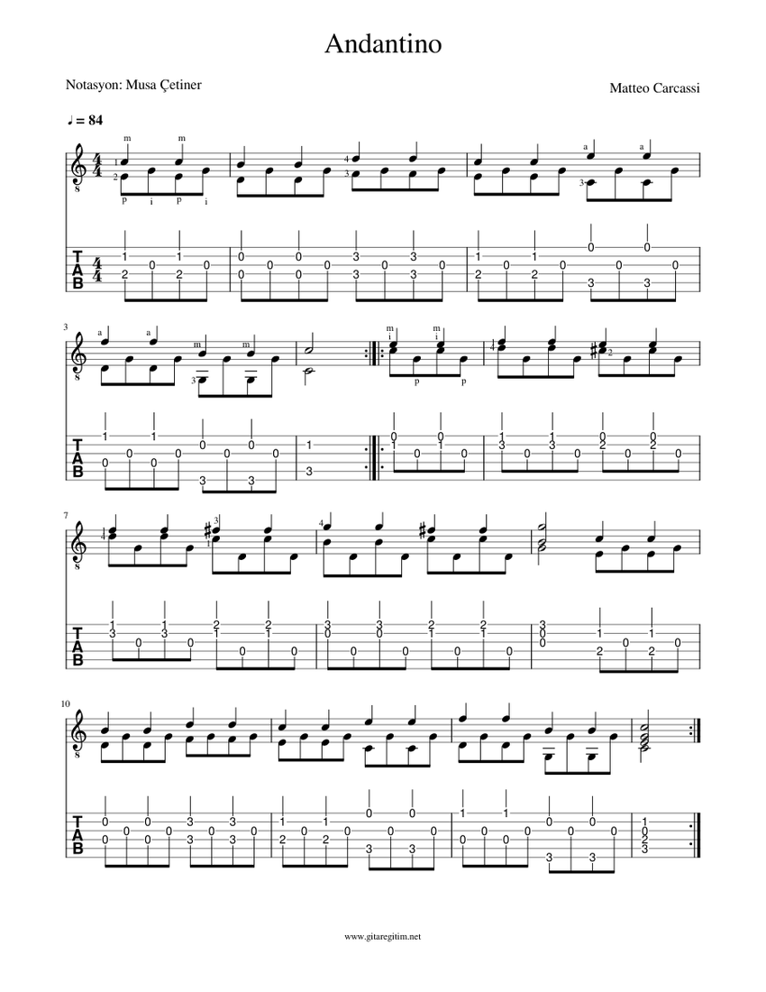 Carcassi - Andantino Sheet music for Guitar (Solo) | Musescore.com