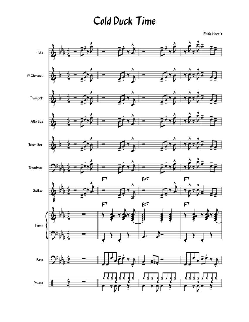 Cold Duck Time Sheet music for Piano, Trombone, Flute, Clarinet in b ...