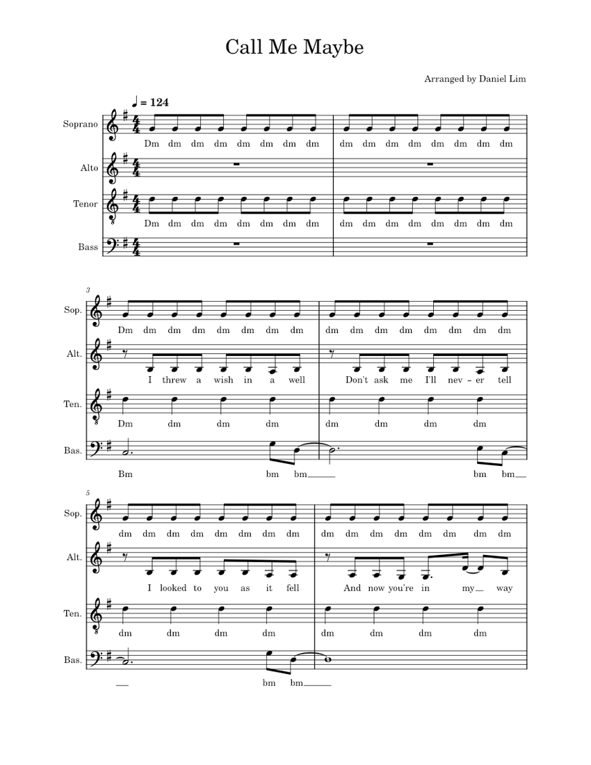 Call me maybe – Carly Rae Jepsen Call me maybe (A capella) Sheet Music ...