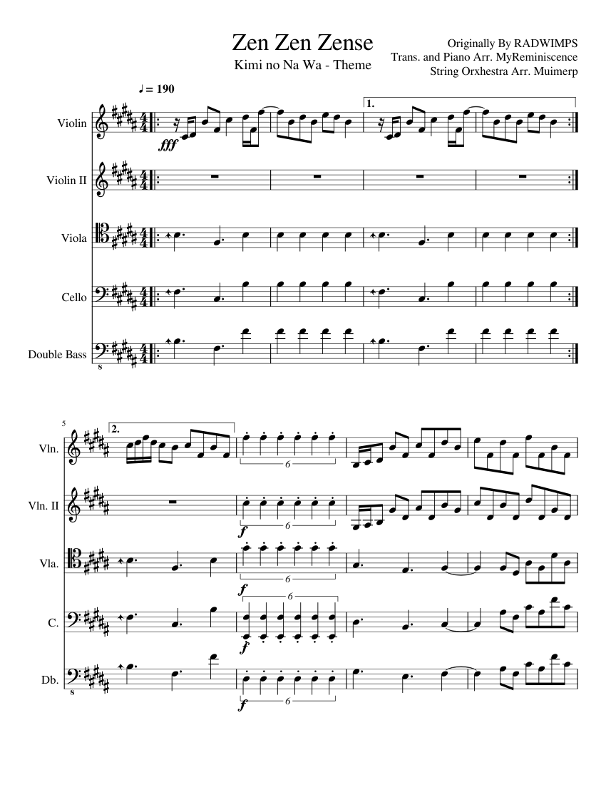 Zen Zen Zense - String Orchestra Sheet music for Contrabass, Violin ...