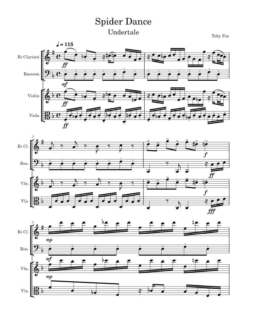 Spider Dance – Toby Fox Spider Dance Sheet music for Clarinet in b-flat ...