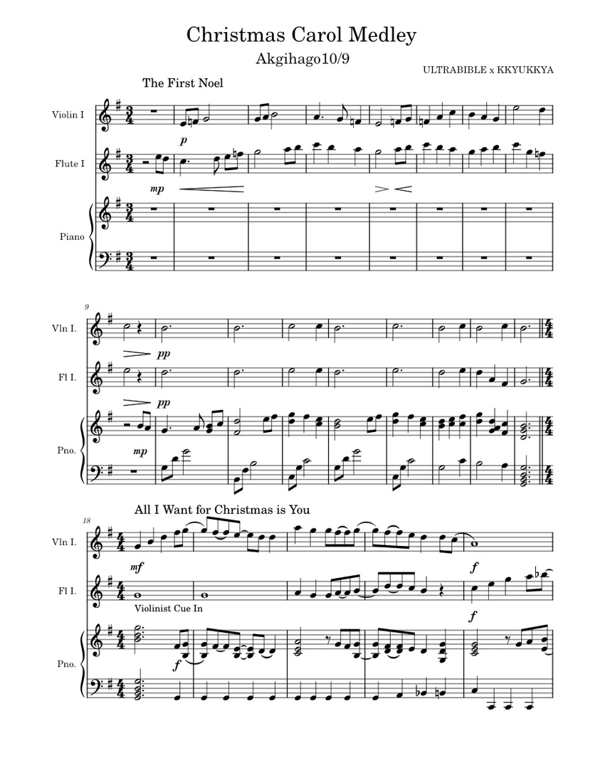 Christmas Medley (for violin, flute and piano) Sheet Music for Piano ...