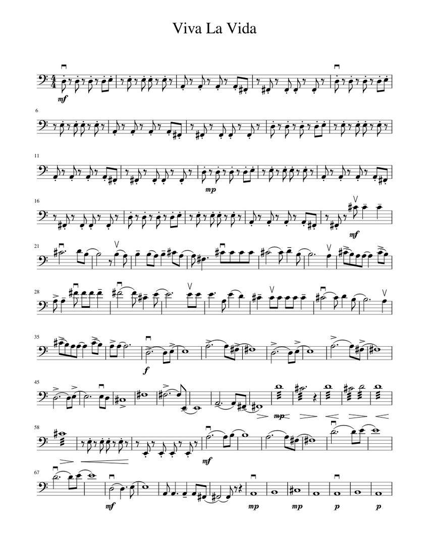 Viva la Vida - Coldplay Sheet Music for Cello (Solo) | MuseScore.com