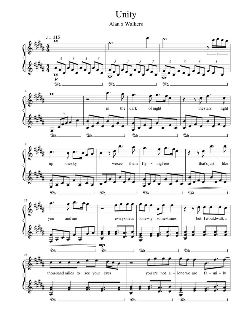 Unity - Alan Walker Sheet Music for Piano (Solo) | MuseScore.com