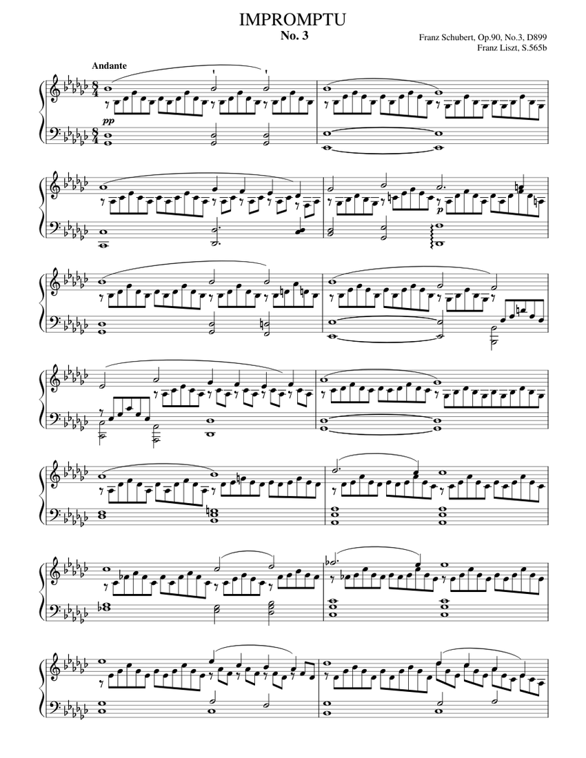 Schubert Impromptu No. 3 Op. 90 D 899 G♭ Majeur Transcription de Liszt ...