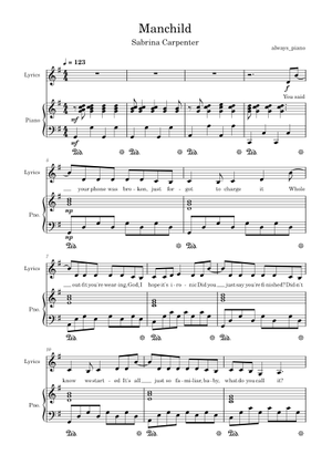 Play Official version of Manchild Sheet Music by Sabrina Carpenter for ...