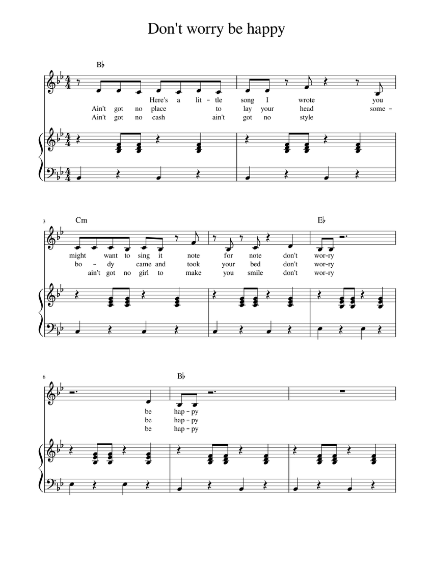 Don't worry be happy Sheet Music for Piano, Vocals (Piano-Voice ...