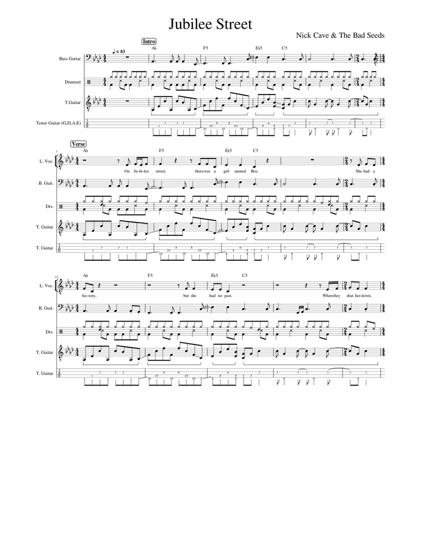Nick Cave & The Bad Seeds - Jubilee Street Sheet Music and Tab with ...