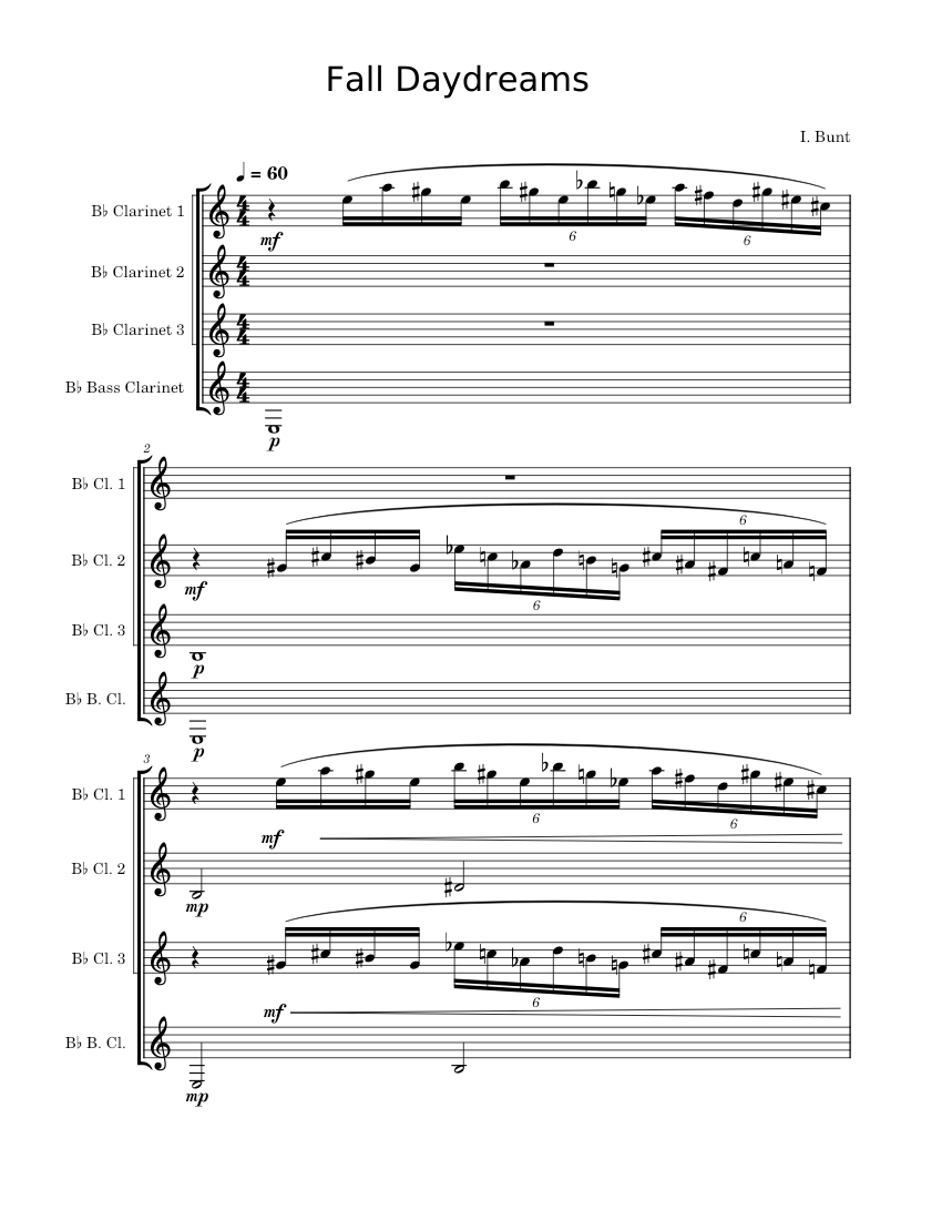 Fall Daydreams for Mixed Clarinet Quartet Sheet Music for Clarinet in b ...