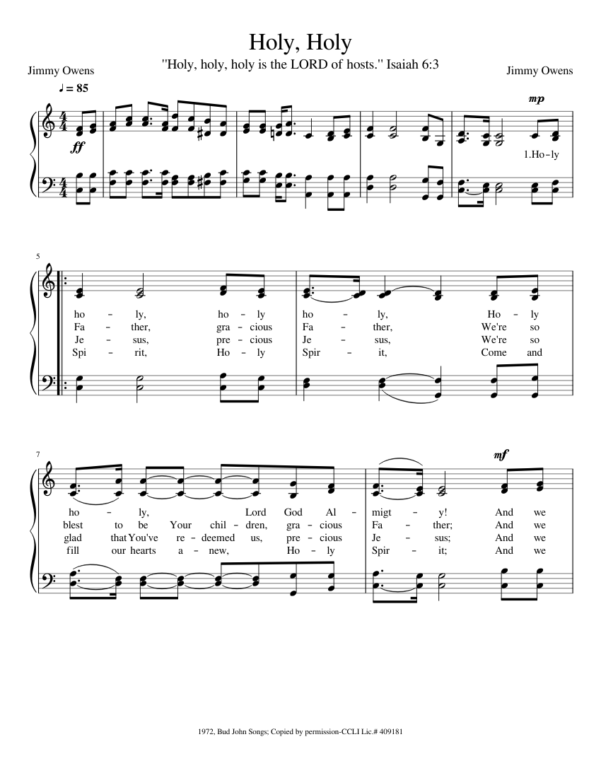 Holy Holy Sheet Music for Piano (Solo) | MuseScore.com