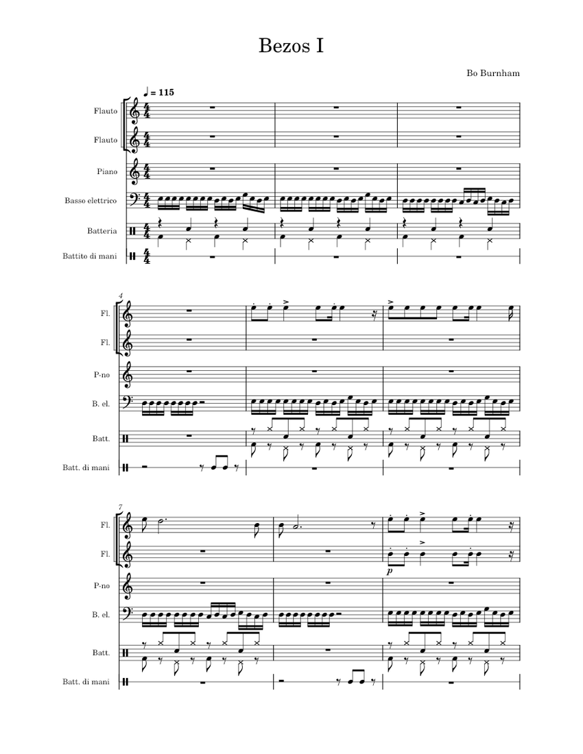 Bezos I – Bo Burnham Sheet Music for Piano, Flute, Bass guitar, Drum ...