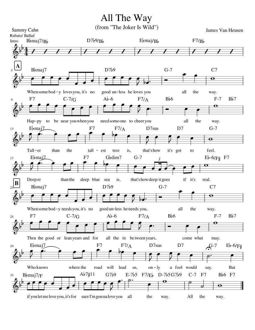 All the way - Frank Sinatra Sheet Music with Chords for Piano (Solo ...