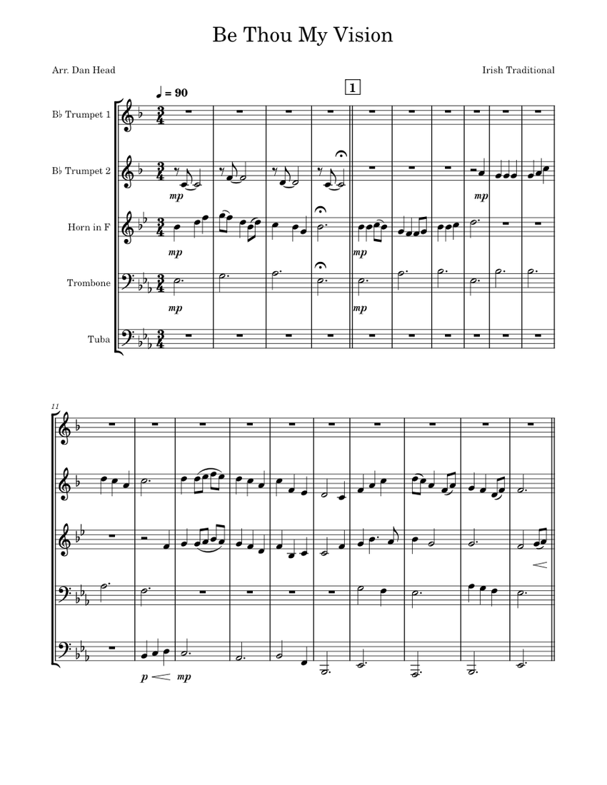 Be Thou My Vision Sheet Music for Trombone, Tuba, Trumpet in b-flat ...