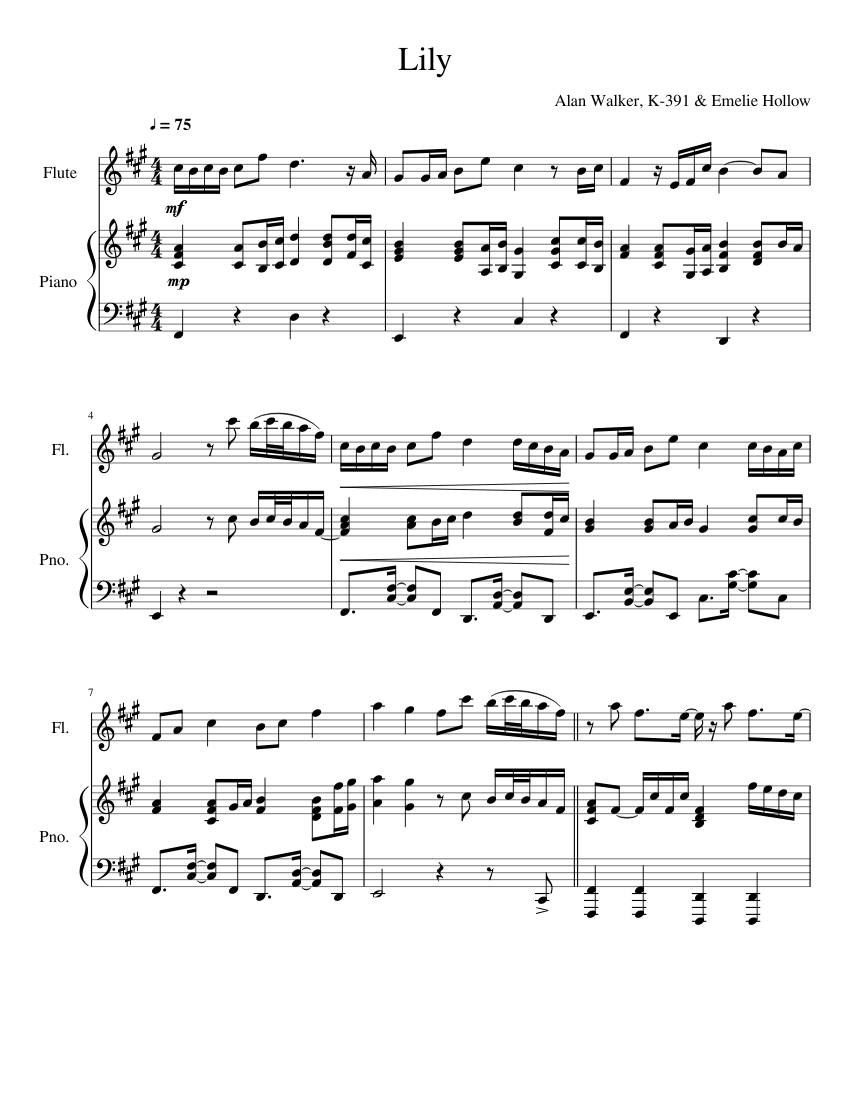 Lily Sheet Music for Piano, Flute (Solo) | MuseScore.com