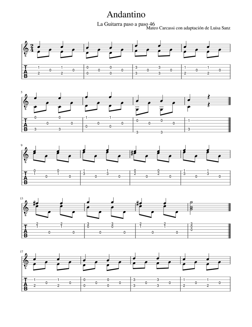 Andantino Sheet Music and Tab for Guitar (Solo) | MuseScore.com