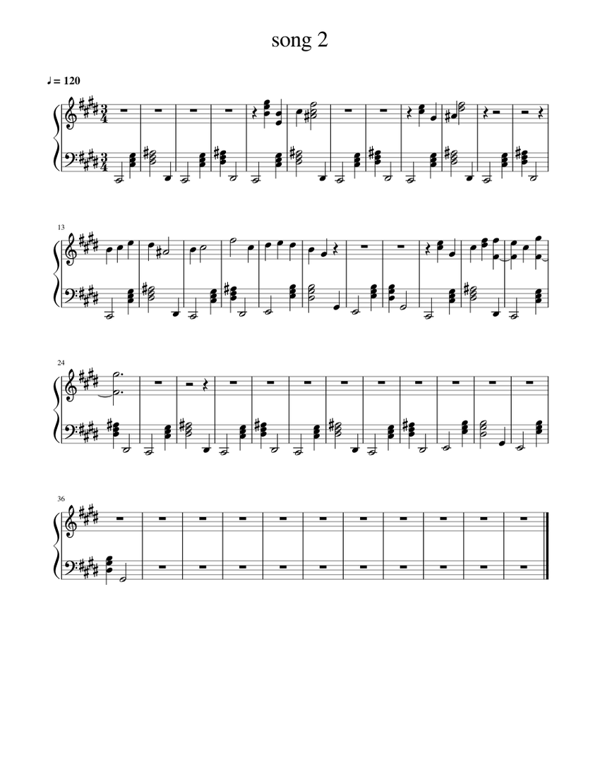 Song 2 v0.0.2 Sheet music for Piano (Solo) Easy | Musescore.com