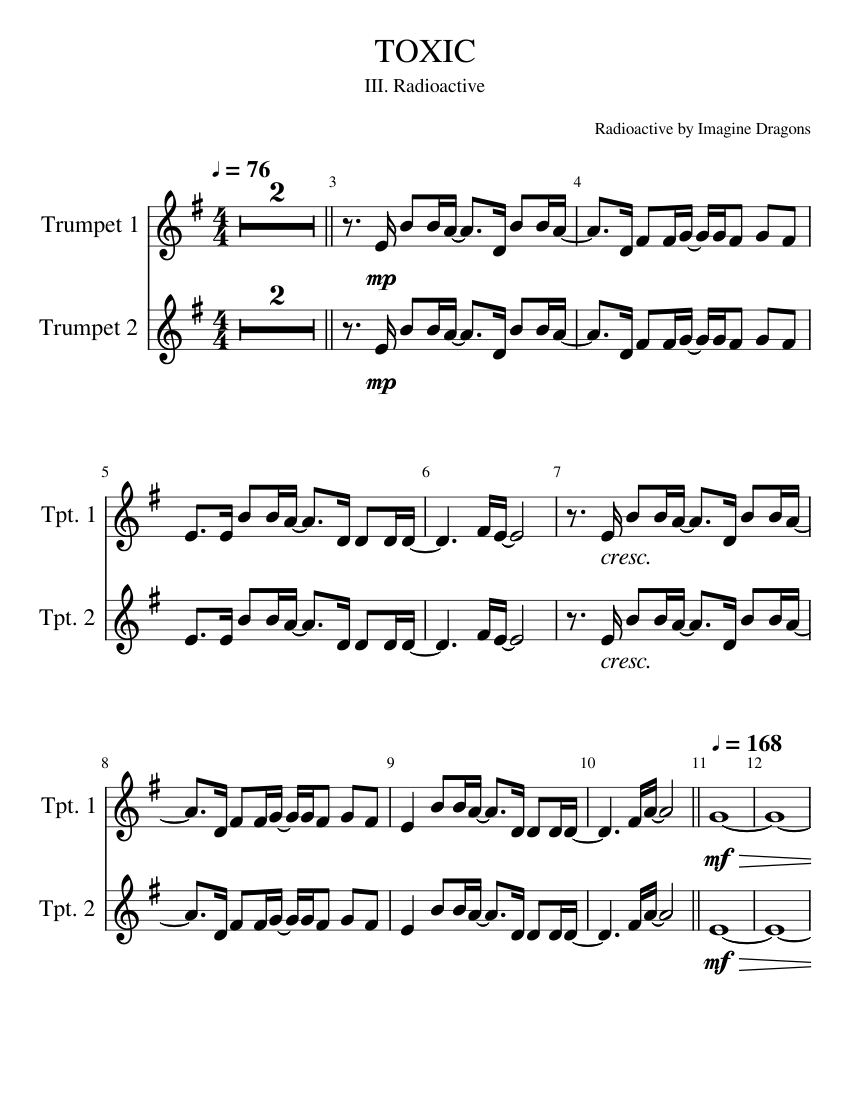 TOXIC III. Radioactive Sheet Music for Trumpet in b-flat (Brass Duet ...